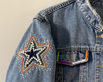 Custom Embroidered Denim Jacket With Flower Appliques for Women Size ...