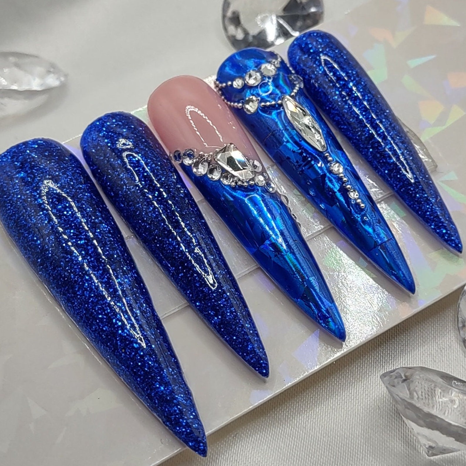 Blue Bling Handmade Luxe Press-on Nail Set Free Application Kit ...