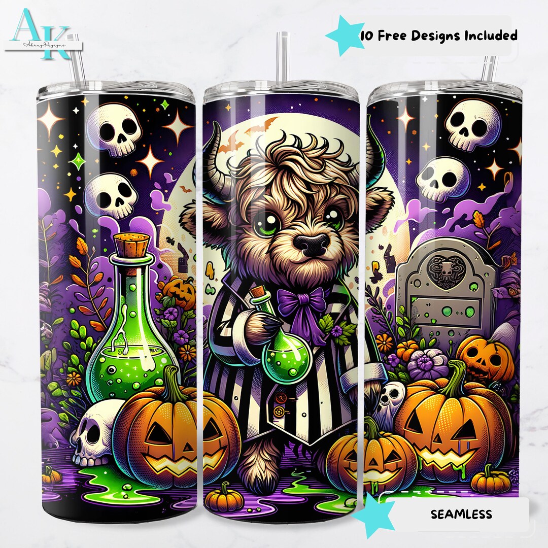 Halloween Highland Cowtumbler Wrap | Spooky Potion Lab Cow | 20oz PNG ...