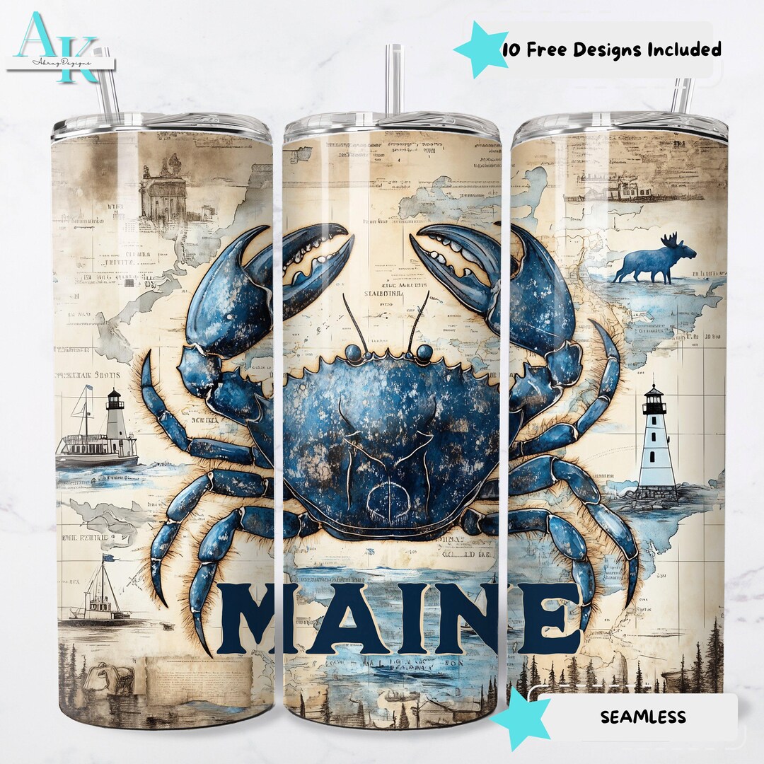 Maine Blue Crab Map Design, Digital Download, 20oz Tumbler Wrap ...