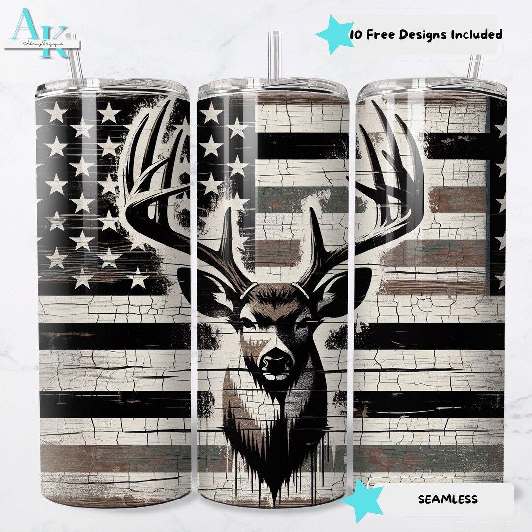 American Flag Deer Hunting Tumbler Wrap, 20oz Digital Sublimation ...