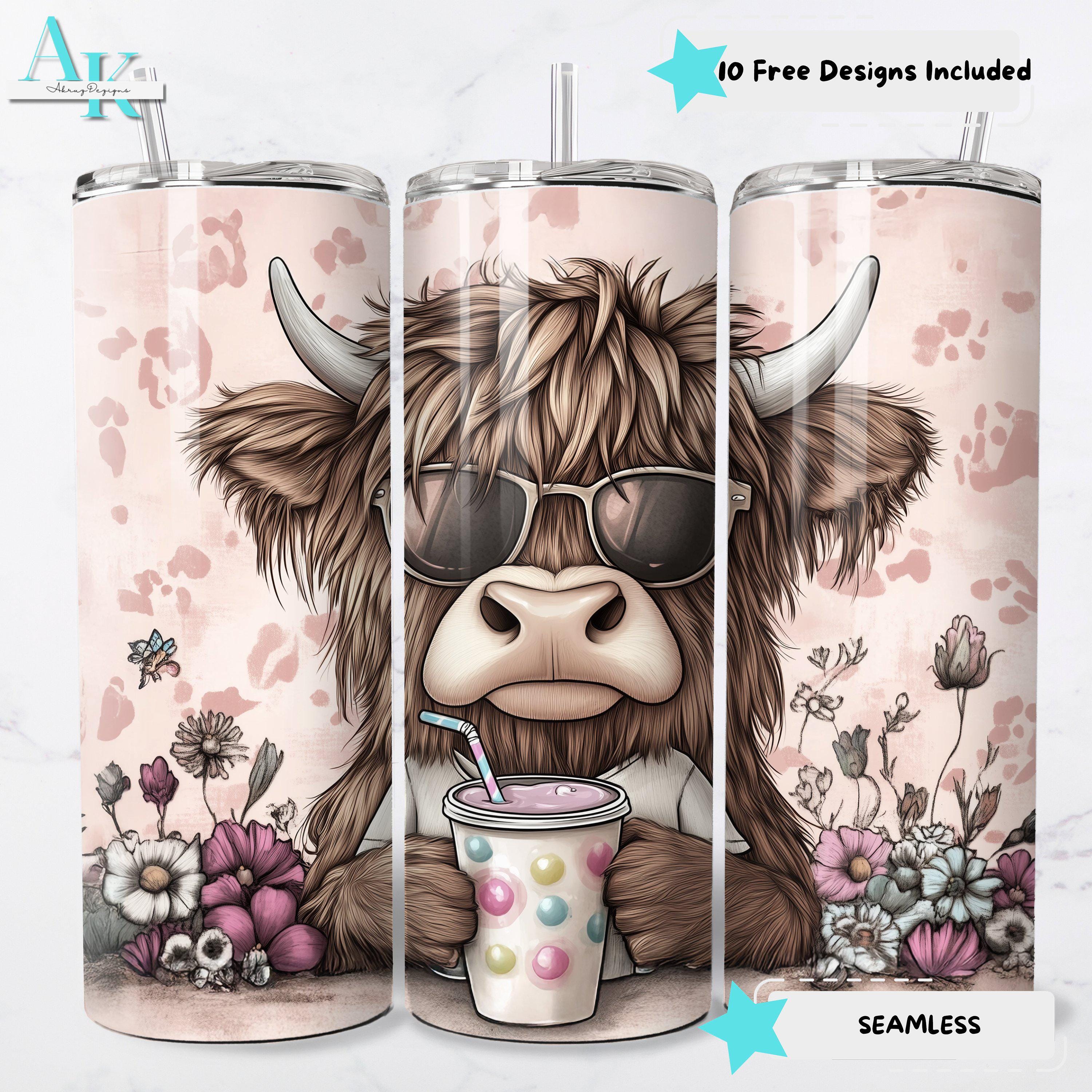 Cute Highland Cow Bobo Tea Tumbler Design, 20oz Digital Sublimation PNG ...