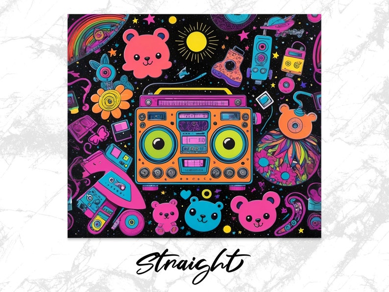 Retro Boombox Skinny Tumbler Wrap, Cute Bear Digital Design, Neon 80s ...