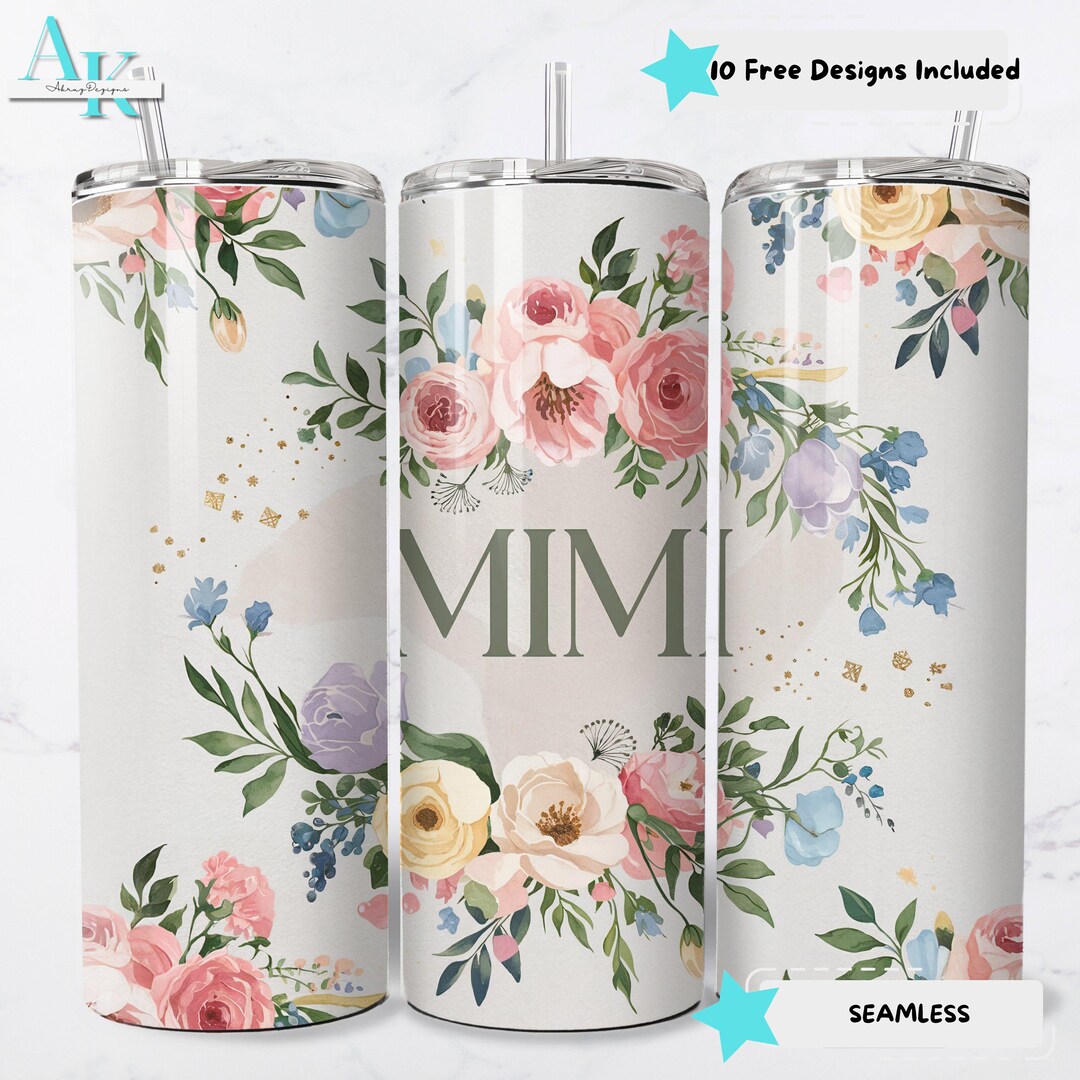 MIMI Floral Wrap 20oz Skinny Mimi Tumbler Wrap Png, Grandma Mimi ...