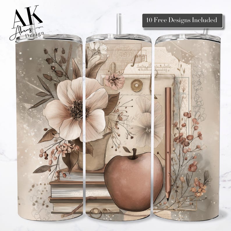Teacher Floral Books | Boho Floral Tumbler Wrap PNG | 20oz Skinny ...
