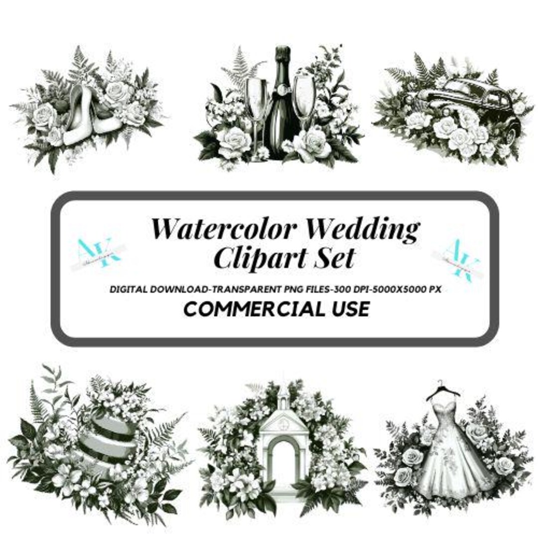 Watercolor Wedding Clipart Wedding Bundle Bride and Groom Clipart Set ...