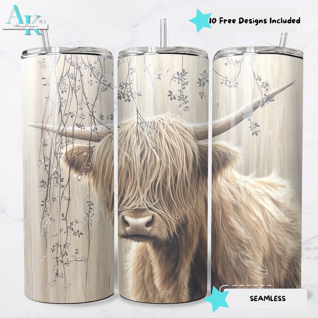 Highland Cow 20oz Tumbler Wrap, Sublimation PNG, Digital Download ...
