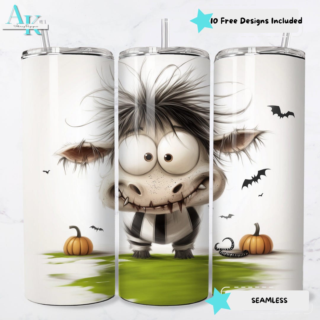 Halloween Cow 20oz Tumbler Wrap, Cute Cartoon Cow Digital Download ...