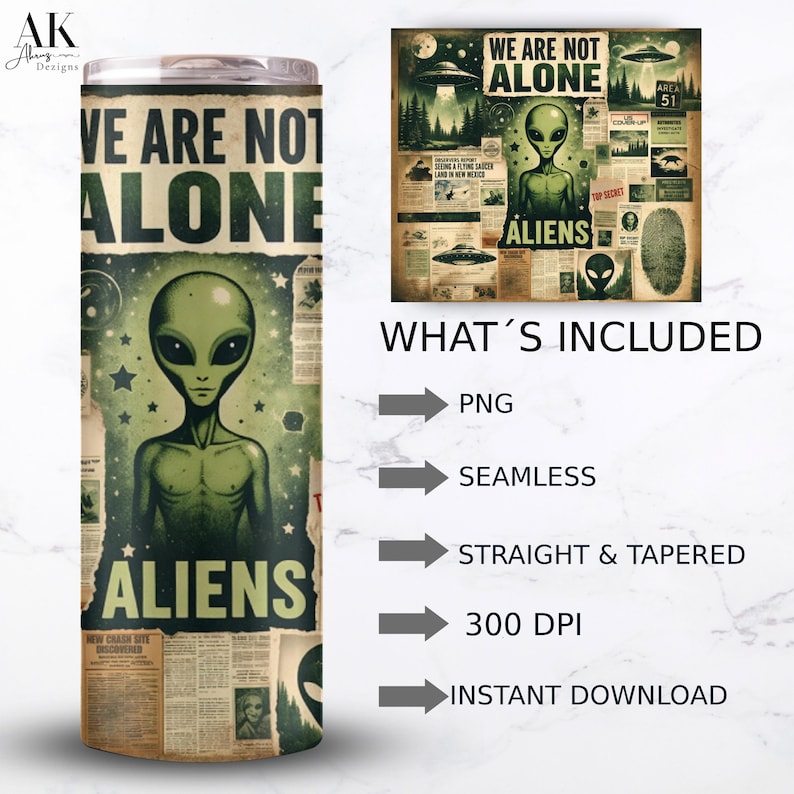 Alien UFO Tumbler Wrap | Area 51 Sci-fi Design | Extraterrestrial ...