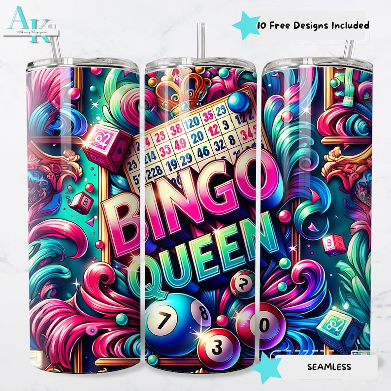 Bingo Queen 20oz Sublimation Tumbler Wrap, Lucky Numbers, Unique Design ...