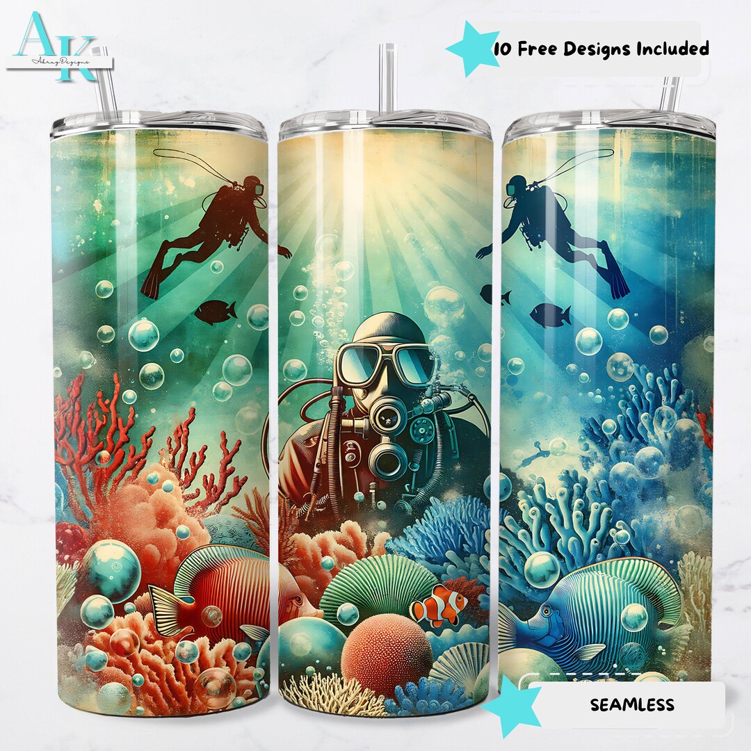 Ocean Diver Tumbler Wrap, Sea Life Sublimation Design (digital Download ...