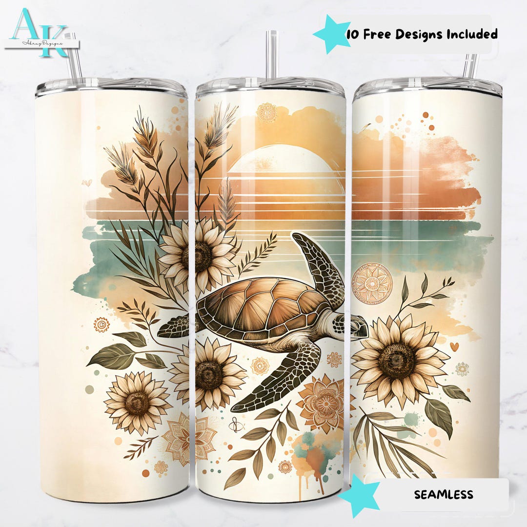 Sea Turtle Sunset Tumbler Wrap | 20oz Skinny Sublimation PNG | Tropical ...