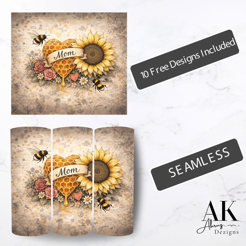 Mom Sunflower Bee Wrap | 20oz Skinny Tumbler | Sublimation PNG ...