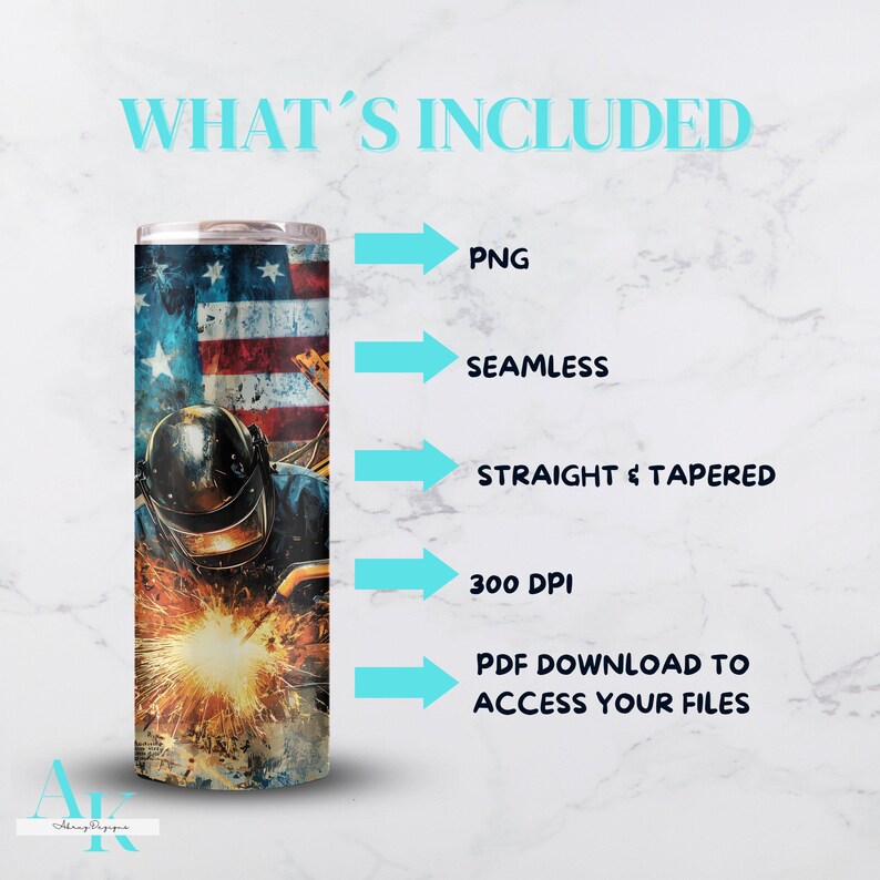 American Flag Welding Sublimation Tumbler PNG, 20oz Digital Download ...