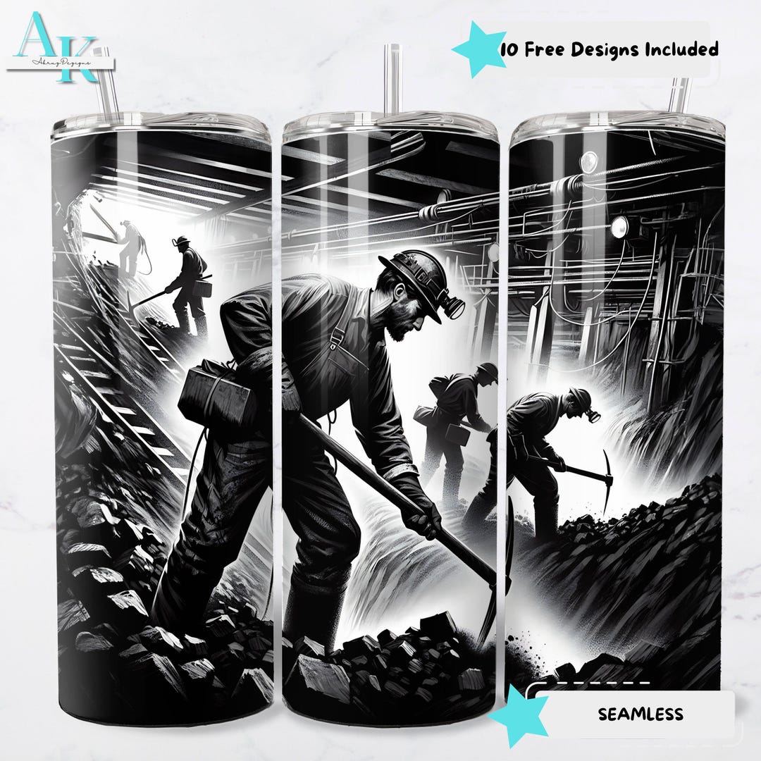 Miner Tumbler Wrap PNG | Rustic Coal Mining 20oz Skinny Wrap ...