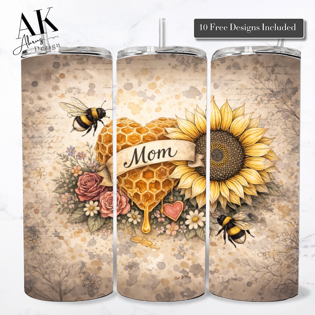 Mom Sunflower Bee Wrap | 20oz Skinny Tumbler | Sublimation PNG ...