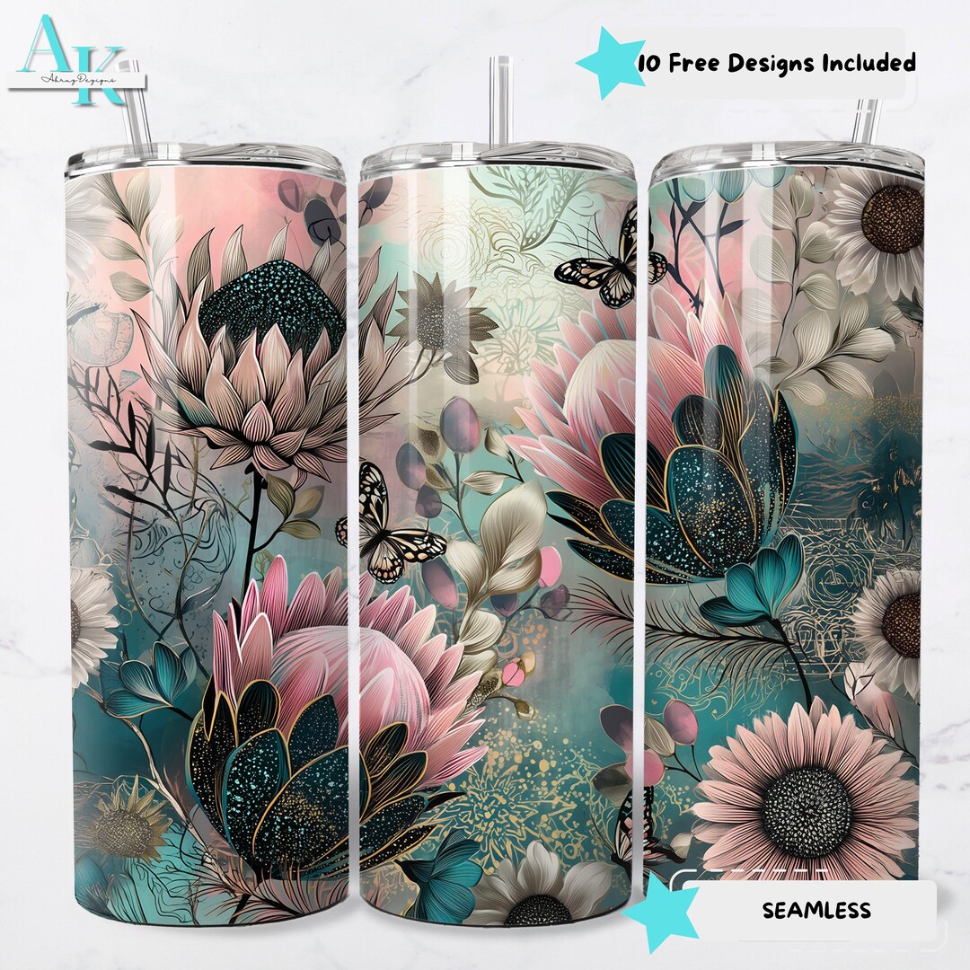 Floral 20oz Sublimation Tumbler Wrap, Butterfly Tumbler Design, Skinny ...