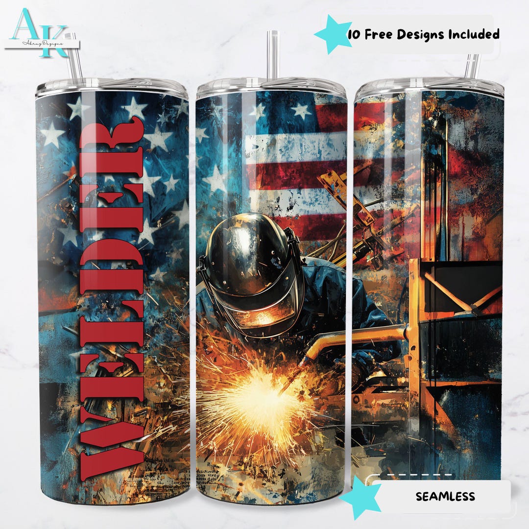 American Flag Welding Sublimation Tumbler PNG, 20oz Digital Download ...