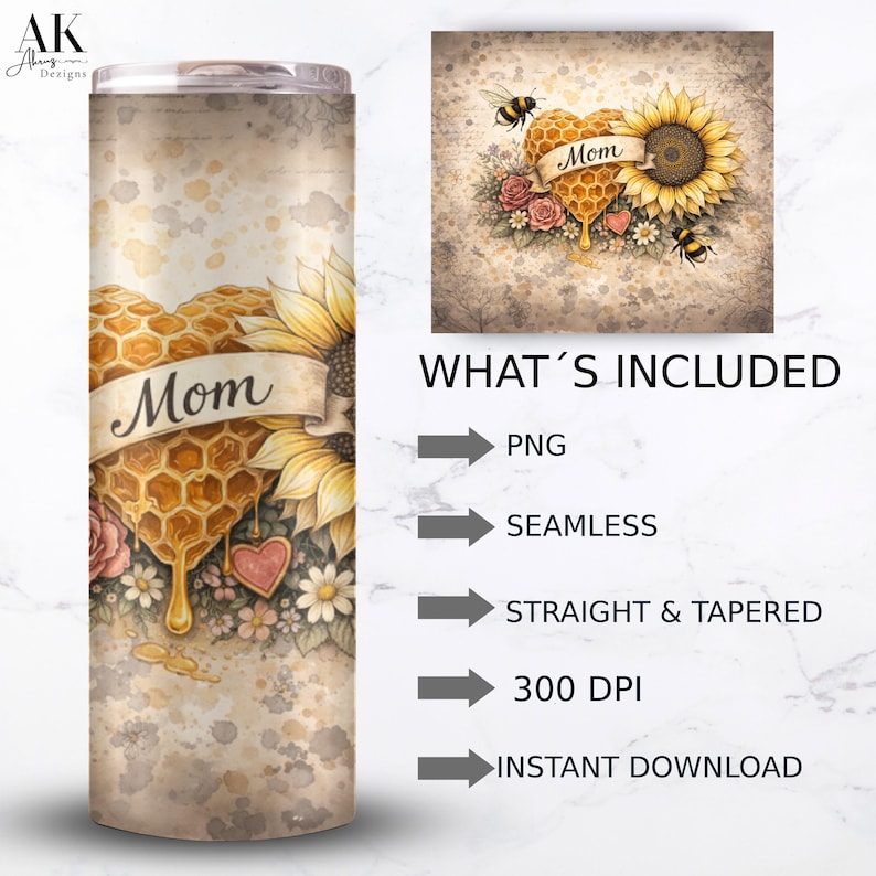 Mom Sunflower Bee Wrap | 20oz Skinny Tumbler | Sublimation PNG ...