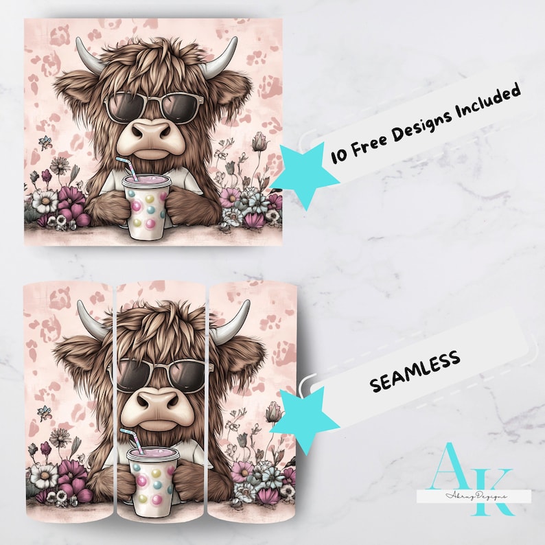 Cute Highland Cow Bobo Tea Tumbler Design, 20oz Digital Sublimation PNG ...