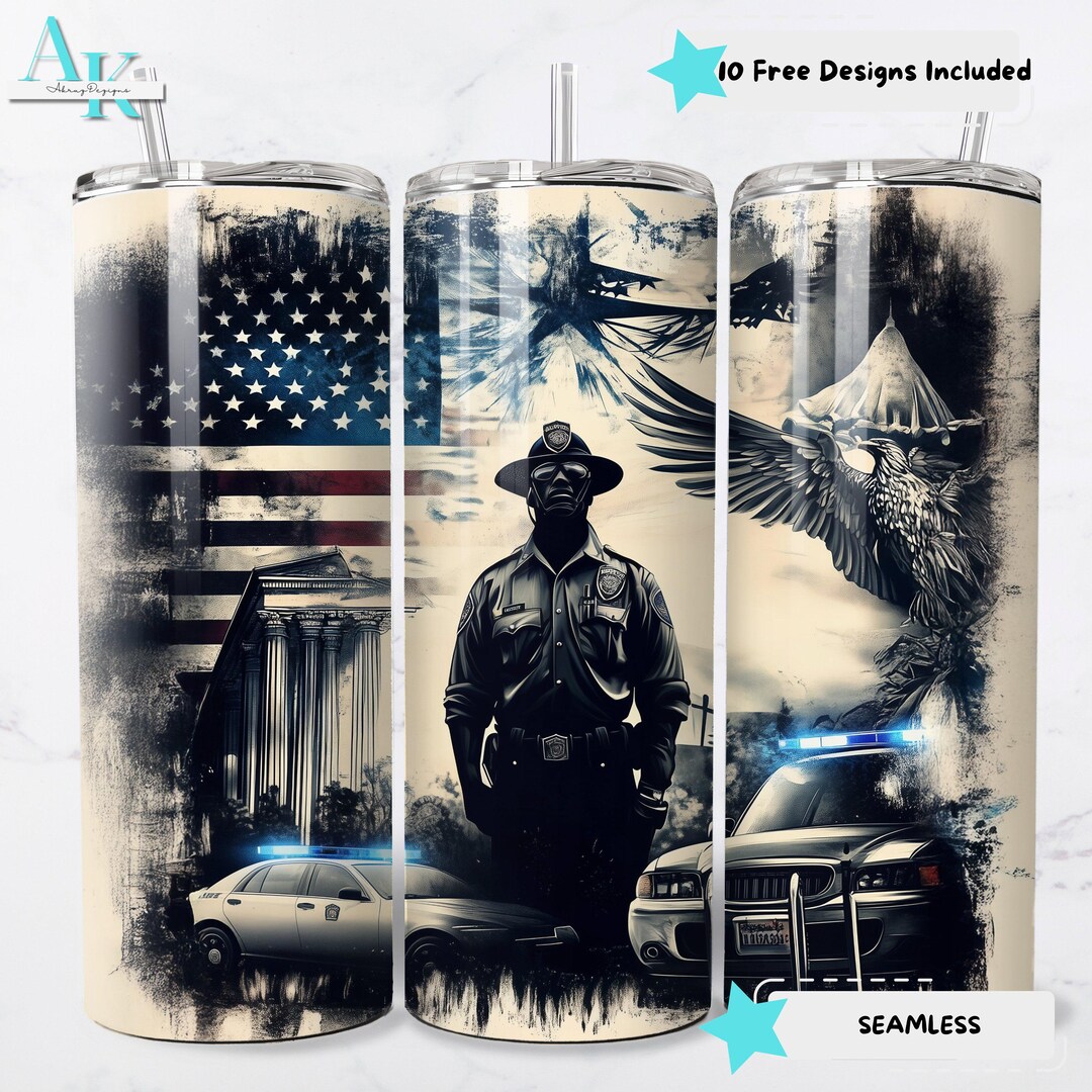 Police Officer Tumbler Wrap PNG, 20oz Digital Sublimation, Patriotic ...