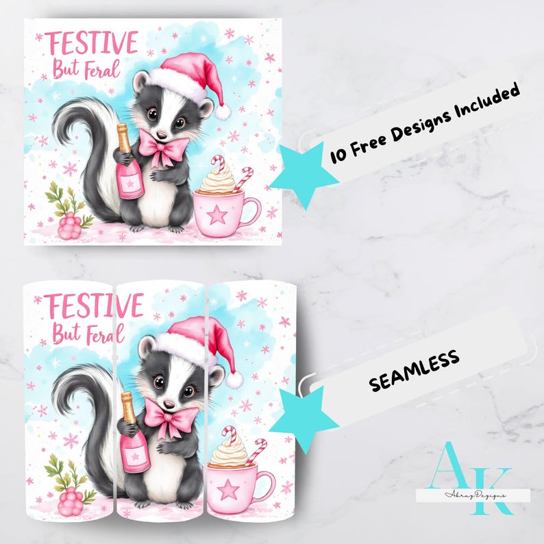 Coquette Funny Christmas Skunk Funny Tumbler Wrap Design PNG, Festive ...