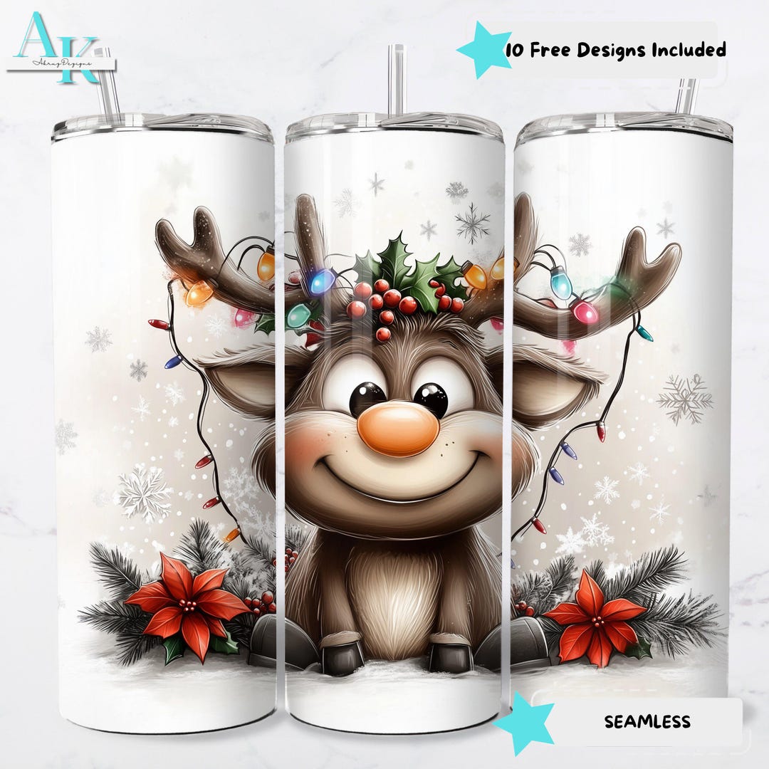 Christmas Reindeer Digital Design Bundle, Seamless Reindeer PNG for ...