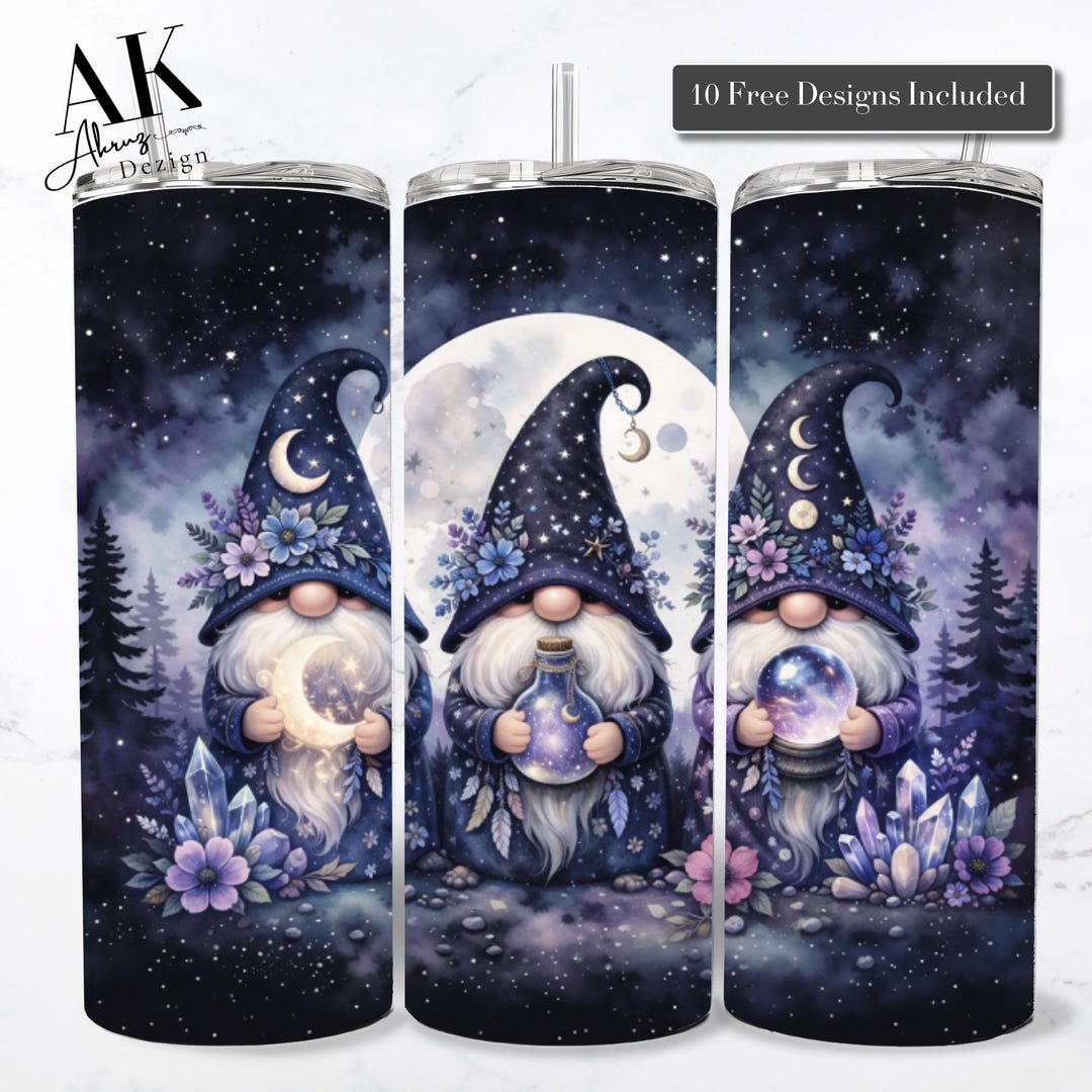 Mystical Moon Gnome 20oz Tumbler Wrap | Celestial Night Sky, Moonlit ...