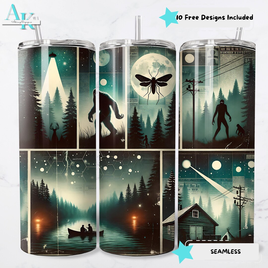 Cryptid Tumbler Wrap, 20oz Sublimation Tumbler, Sasquatch Mothman ...