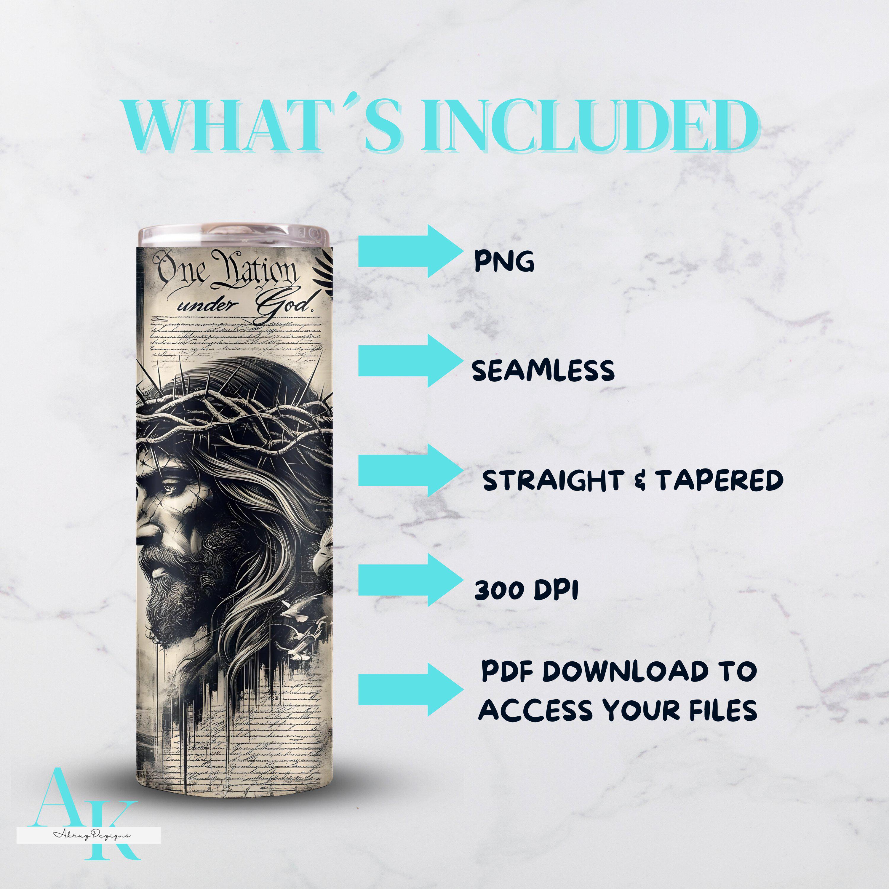One Nation Under God Digital PNG | 20oz Skinny Tumbler Wrap | Patriotic ...
