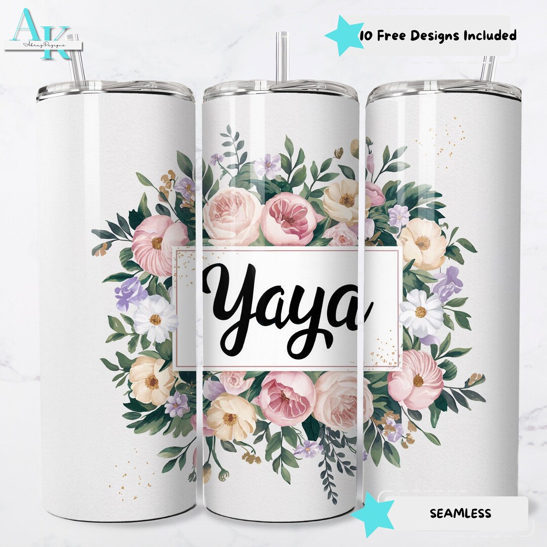 Floral Yaya 20oz Tumbler Wrap PNG, Digital Sublimation Design ...