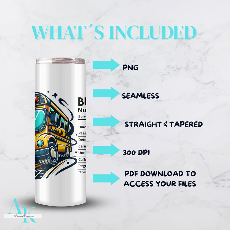 School Bus Driver Nutrition Facts 20oz Tumbler Wrap (PNG, Digital ...