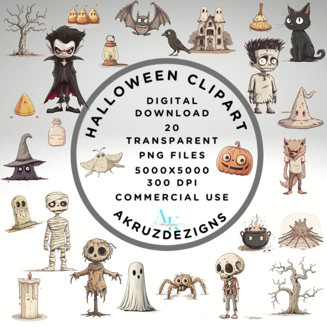 Spooky Halloween Clipart Bundle | 20 Transparent PNG Files | High ...