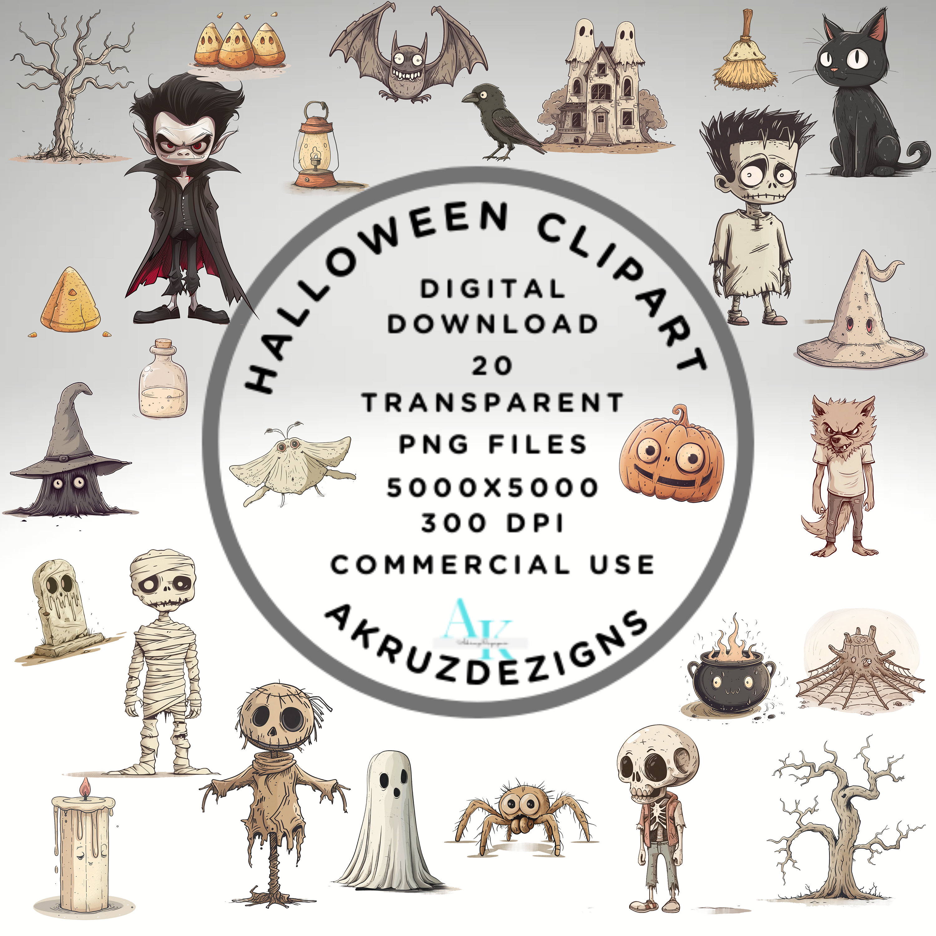 Spooky Halloween Clipart Bundle | 20 Transparent PNG Files | High ...