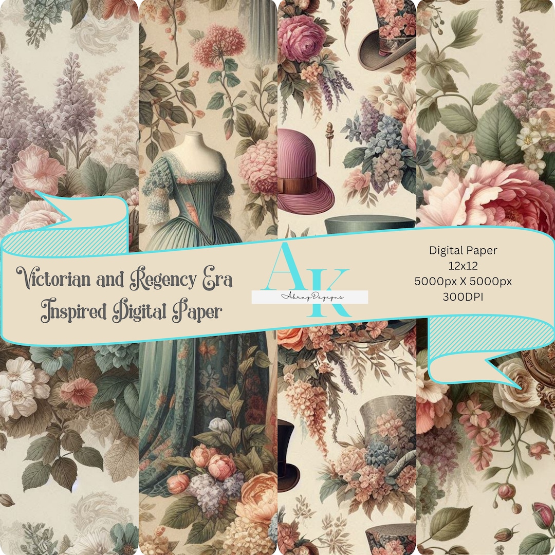 Victorian and Regency Era Inspired Digital Paper, Seamless Collage ...