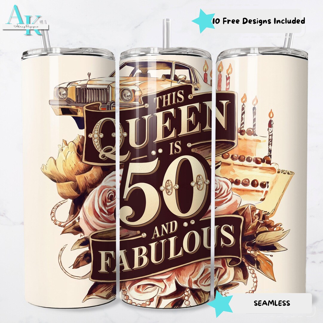 Fifty and Fabulous Tumbler PNG, 50th Birthday Tumbler Wrap, Vintage ...