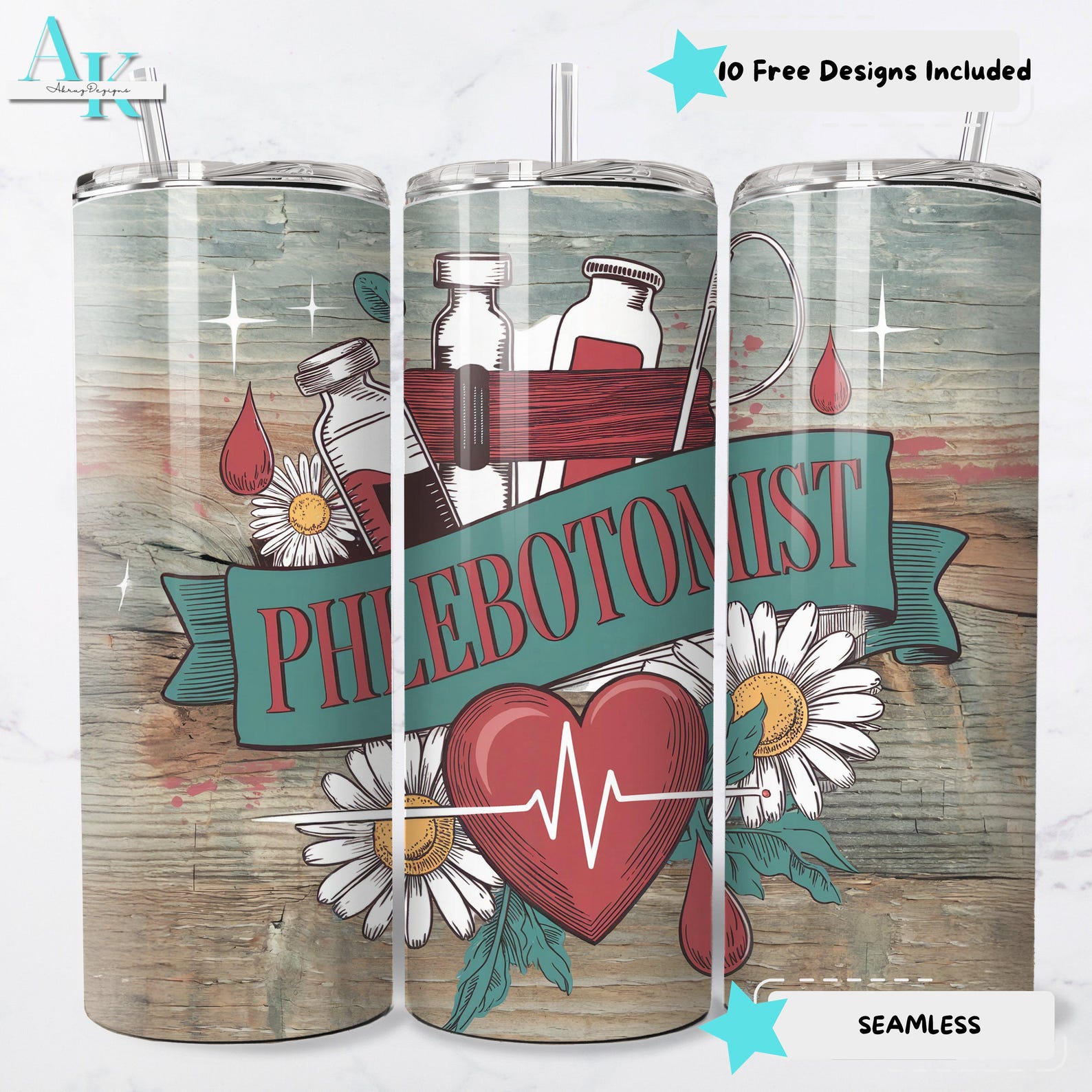 Phlebotomist 20oz Tumbler Wrap PNG Digital Sublimation Design ...