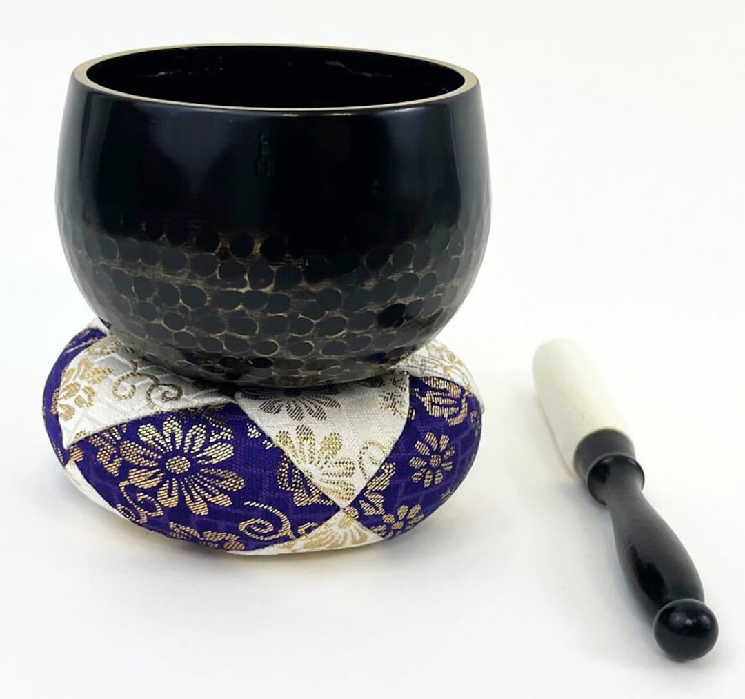 Japanese Buddhist Bell (3.6" Diameter) White & Purple Cushion Bell Set ...