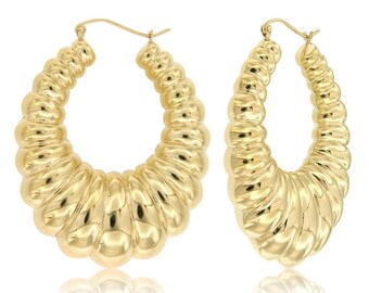Rib Lined Shrimp Hoop Clip on Earrings Gold Silver Tone - Etsy