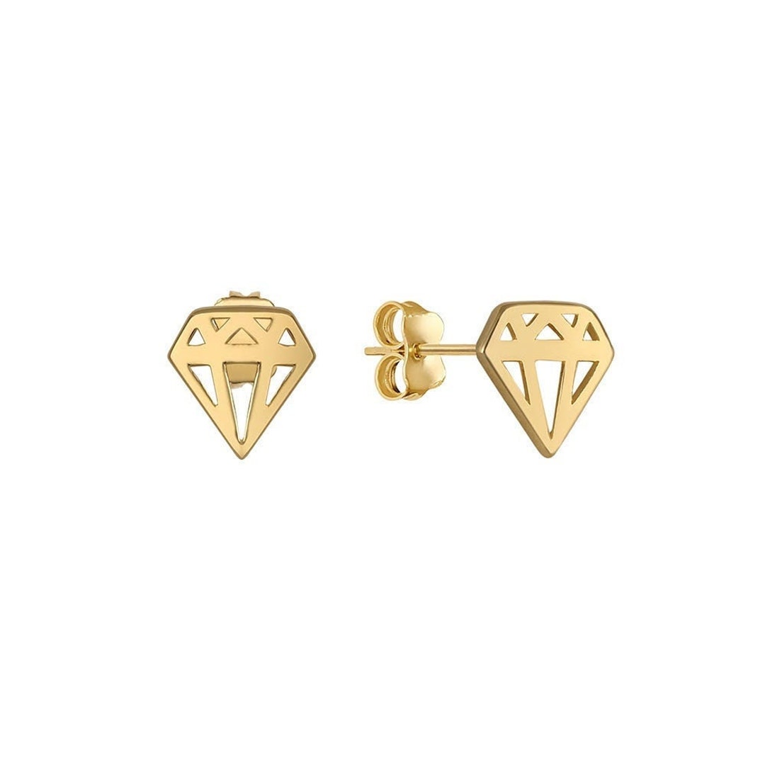 14k Solid Gold Diamond Symbol Stud Earrings Diamond Sign - Etsy