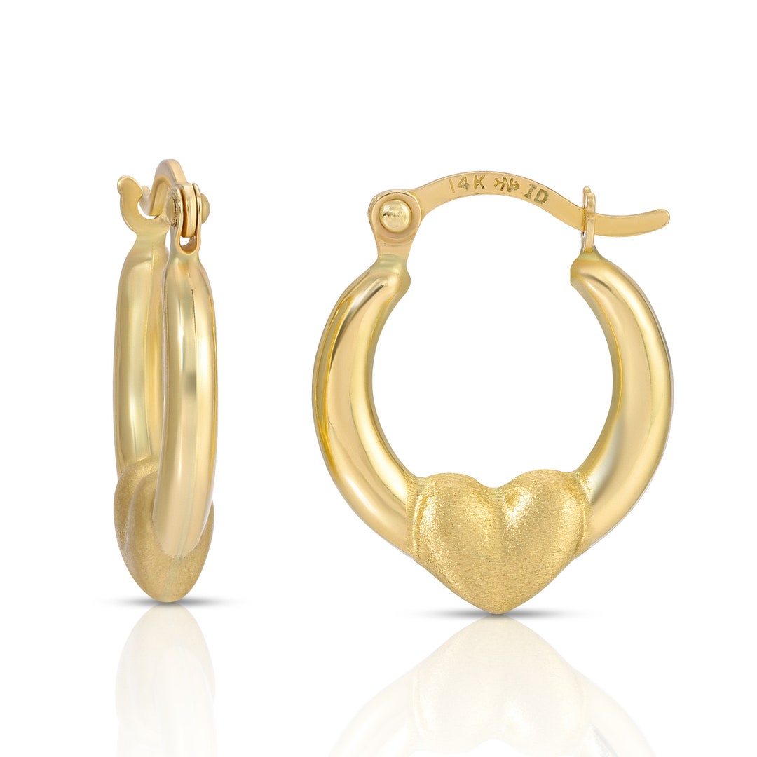 10k or 14k Real Gold Heart Hoop Earrings, Dainty Heart Hoops, Mini ...