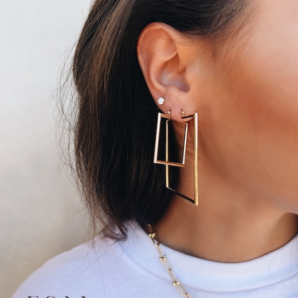 Gold Hoop Square Earrings - Etsy