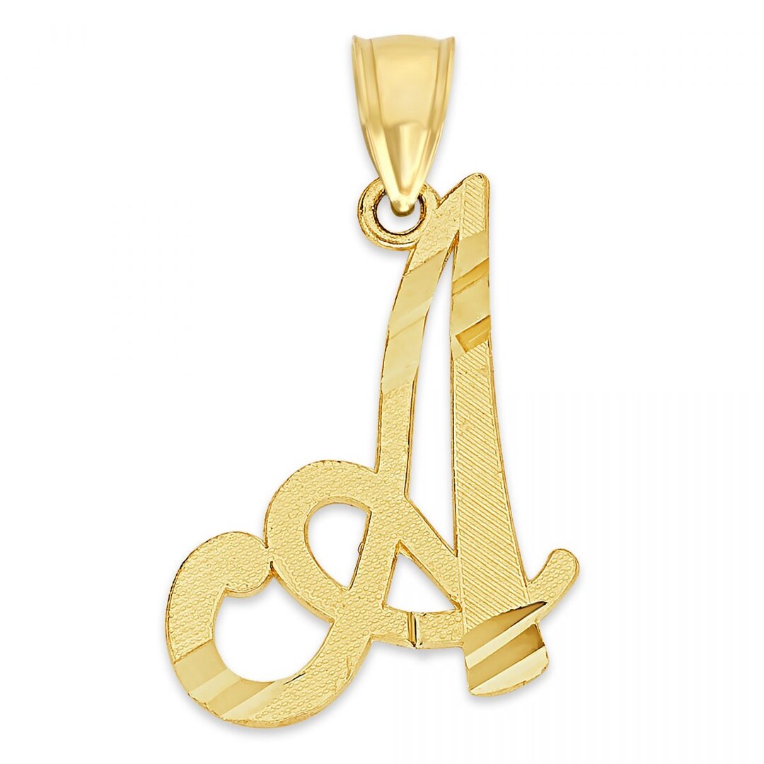 10k Solid Gold Cursive Initial Charm With Diamond-cut Detail / Gold ...
