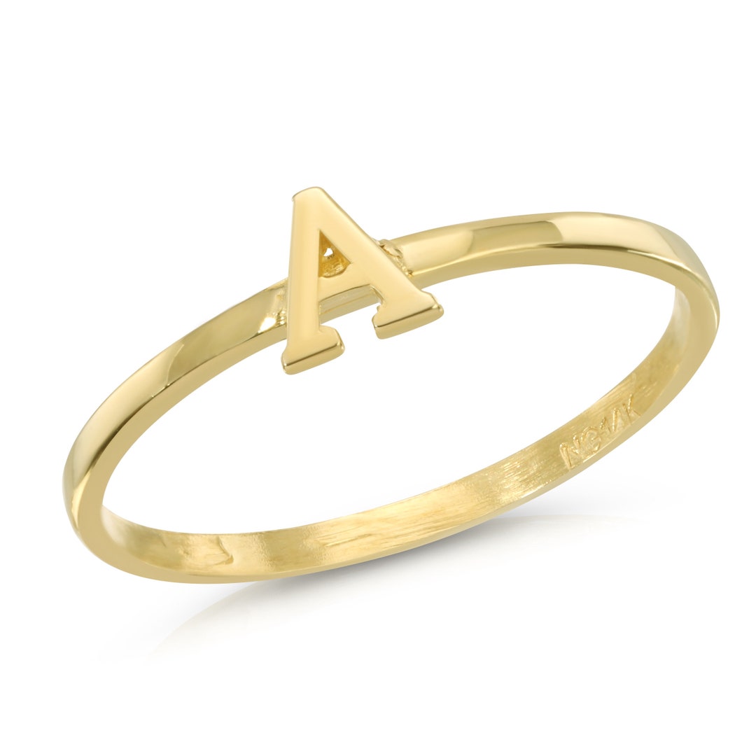 14K Solid Gold Initial Ring Gold Letter Ring Personalized - Etsy