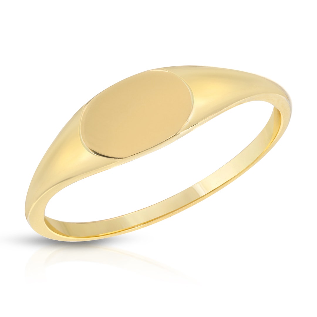 14k Solid Gold Signet Ring / Women's Gold Statement Ring/ Gold Pinky Ring/ Custom Engraved Ring ...