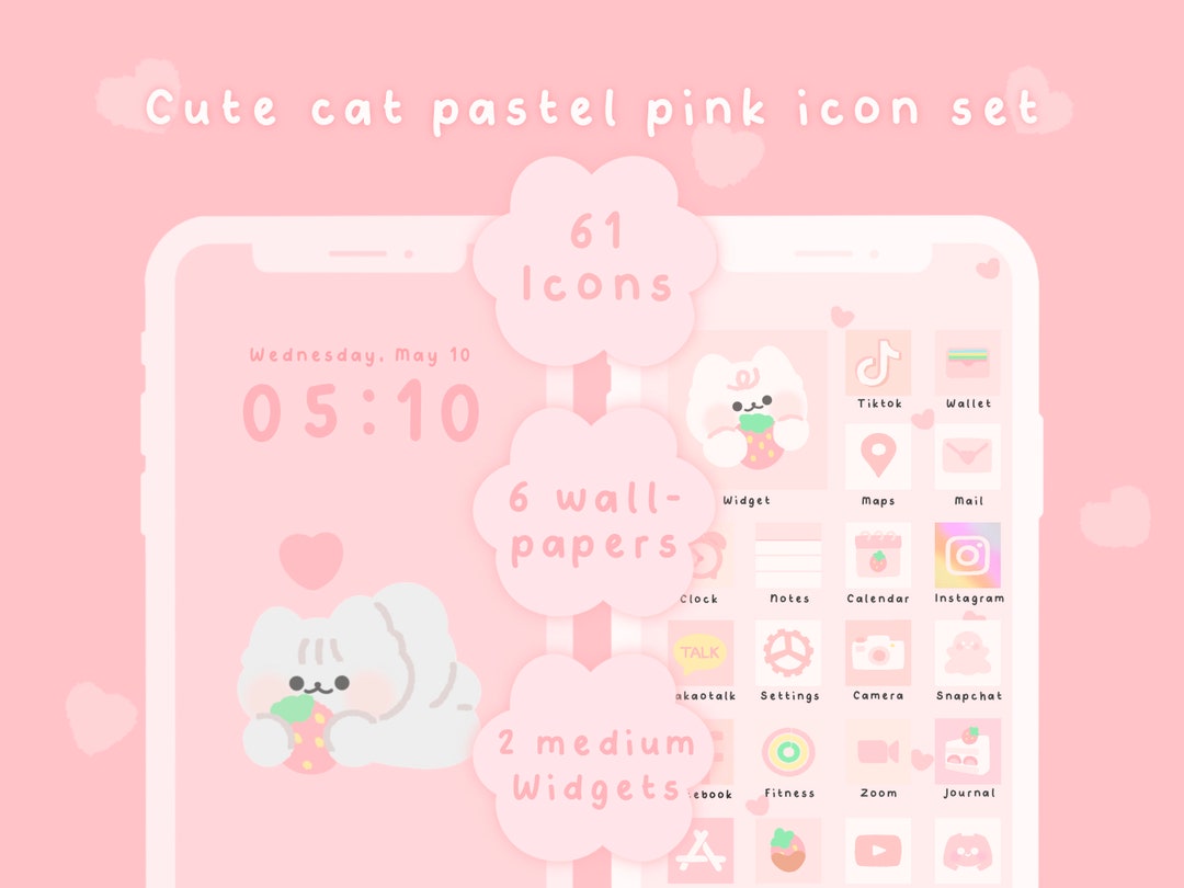 Cute Cat Pastel Pink Icon Set Ios & Android App Icons | Wallpapers ...