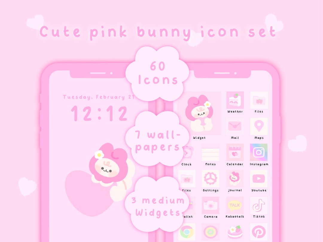 Cute Pink Bunny Icon Set Ios & Android App Icons | Cute Wallpapers ...