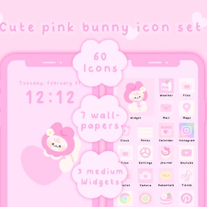 Cute Pink Bunny Icon Set Ios & Android App Icons | Cute Wallpapers ...