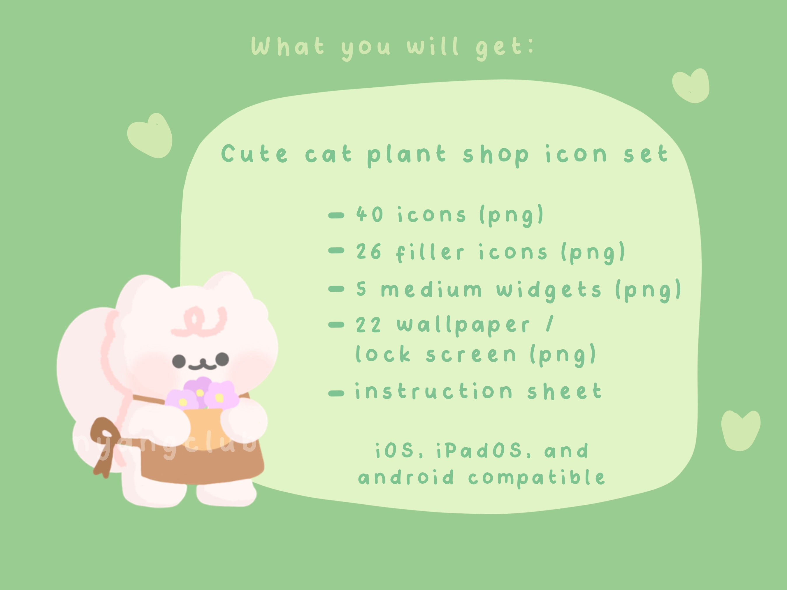 Cute Cat Plant Shop Green Icon Set Ios & Android App Icons | Wallpapers ...