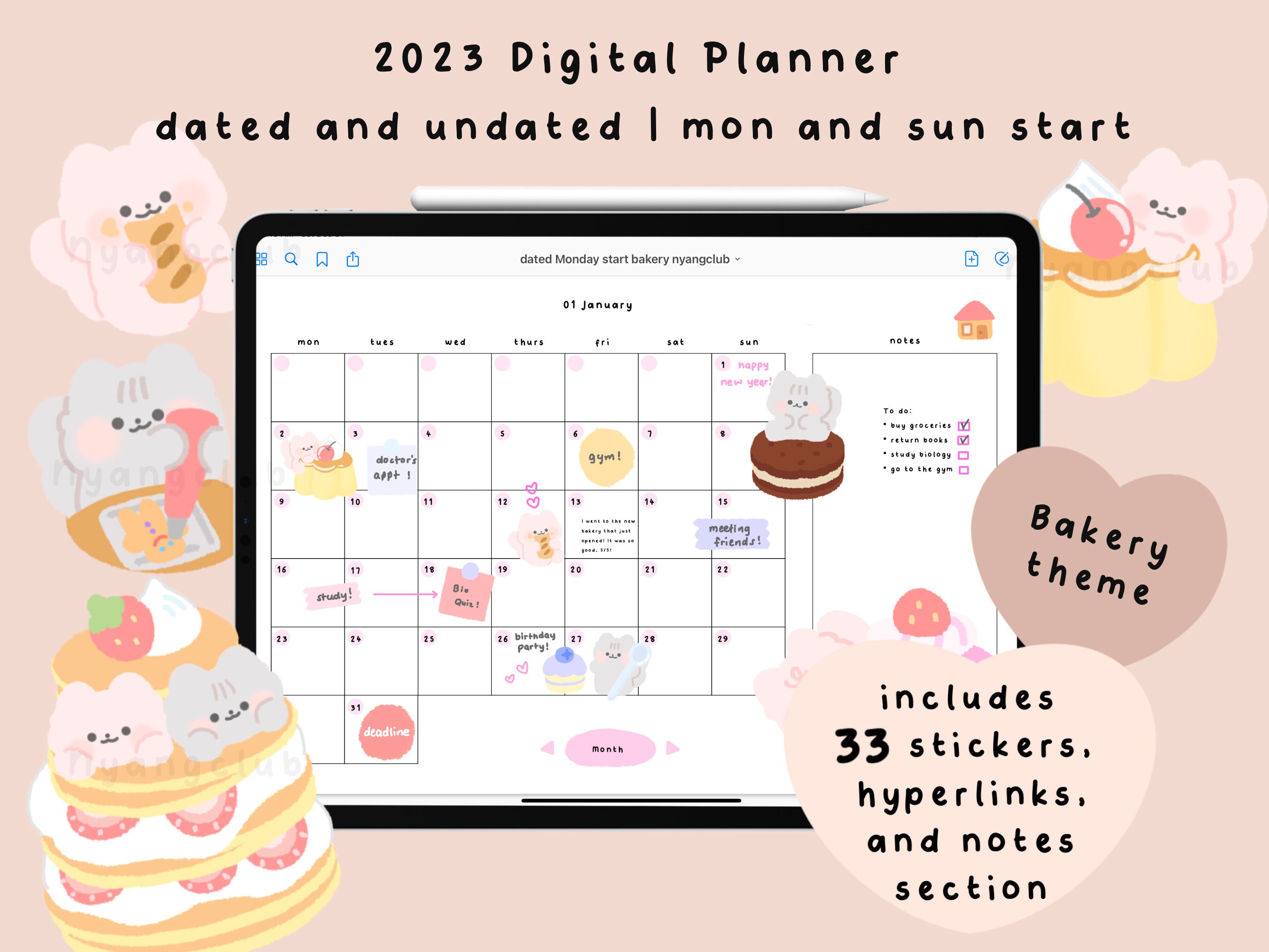 2023 Cute Simple Digital Planner Dated/undated With Mon&sun - Etsy